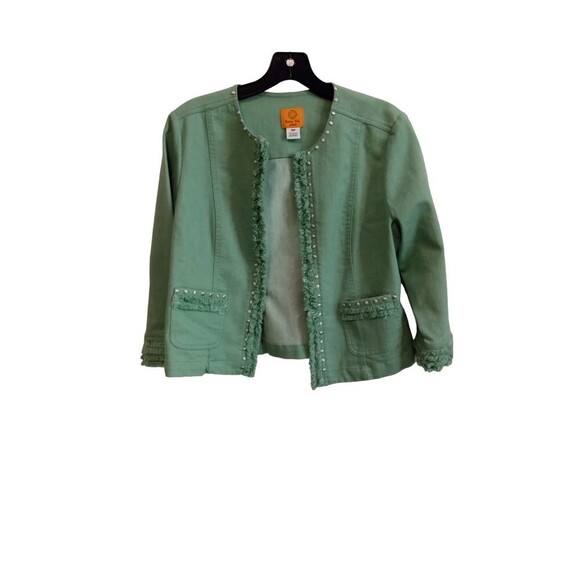Ruby Rd. | Jackets & Coats | Ruby Rd Sage Green Raw Hem Sleeve Denim ...